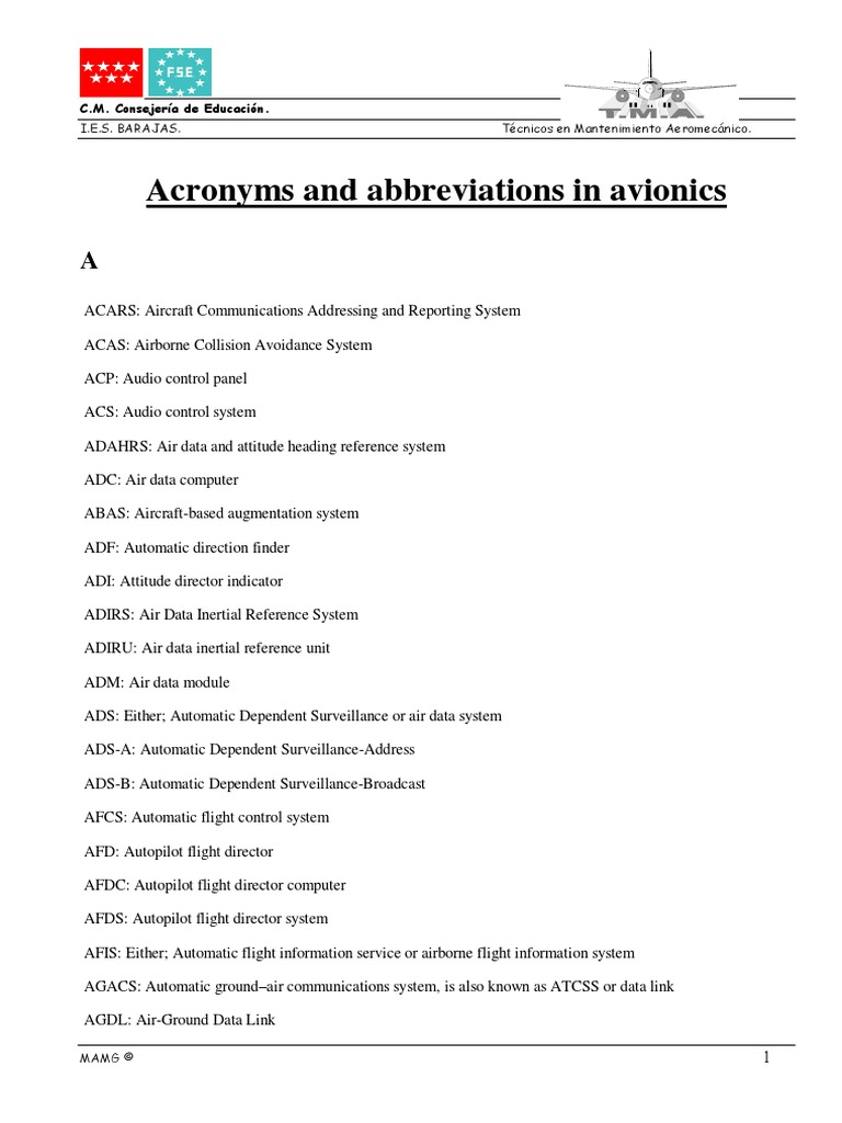 Acronyms and Abbreviations in Avionics PDF | PDF | Avionics | Air ...