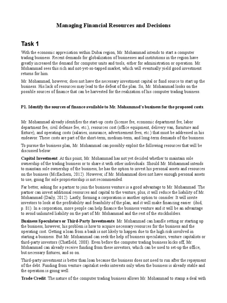 Managing Financial Resources and Decisions | PDF | Partnership | Business