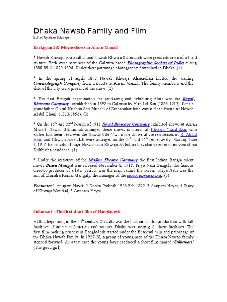 Dhaka Nawab Family & Film Edited by Anas Khwaja | PDF | Bangladesh | Bengal