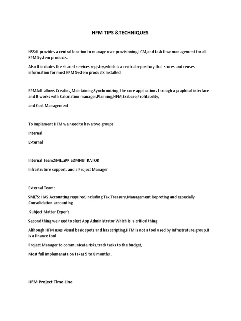 HFM Tips &techniques: HFM Project Time Line | PDF