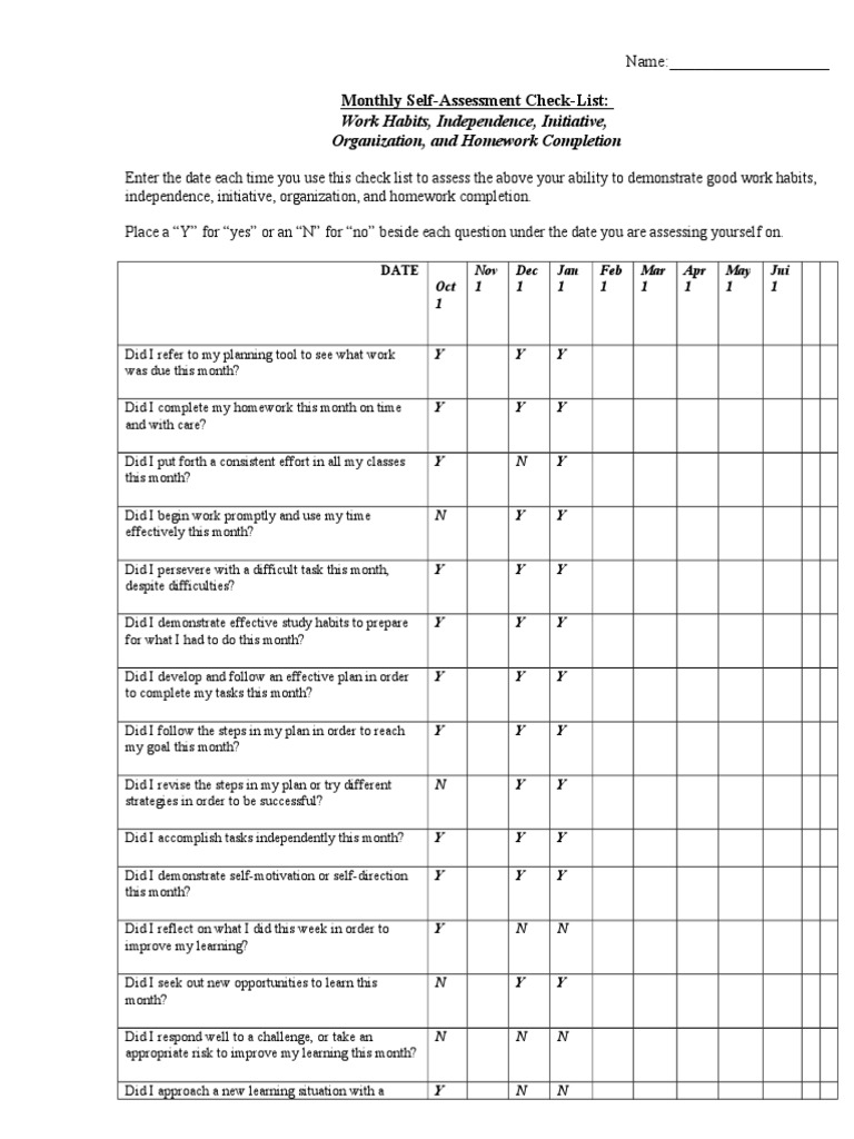 Monthly Self Assessment | PDF