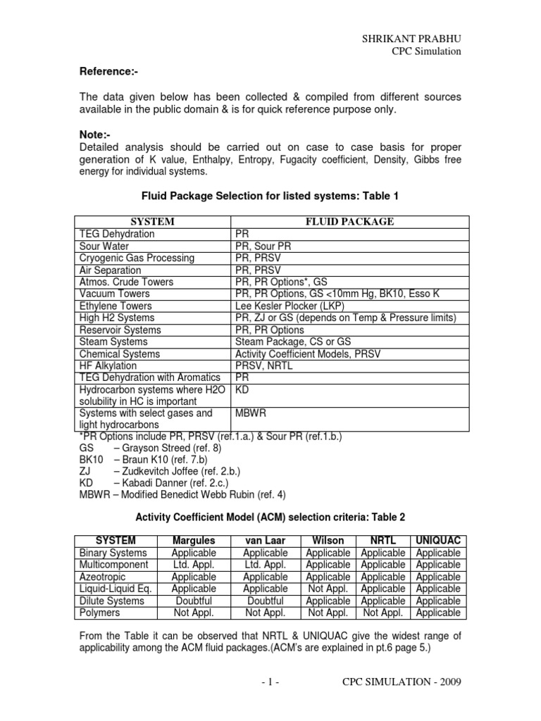 Fluid Package Selection | PDF | Phase (Matter) | Pressure