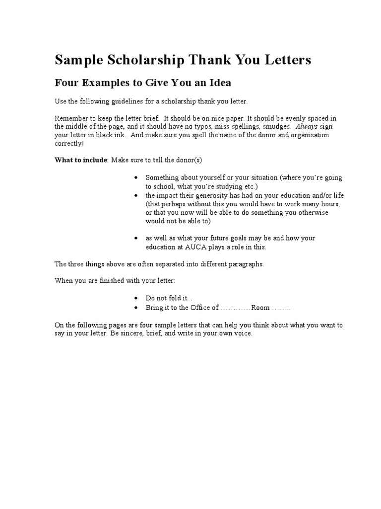 Scholarship Thank You Letter Samples | PDF | American University ...