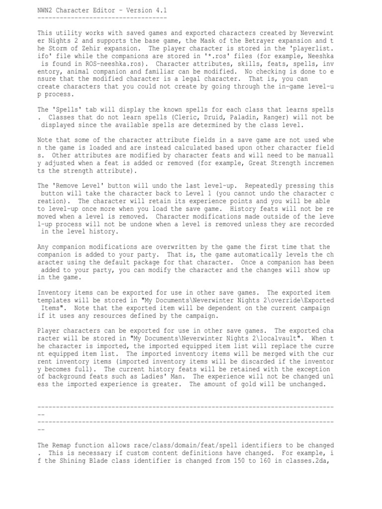 NWN2 Character Editor - Read Me | PDF | Directory (Computing) | Computer File