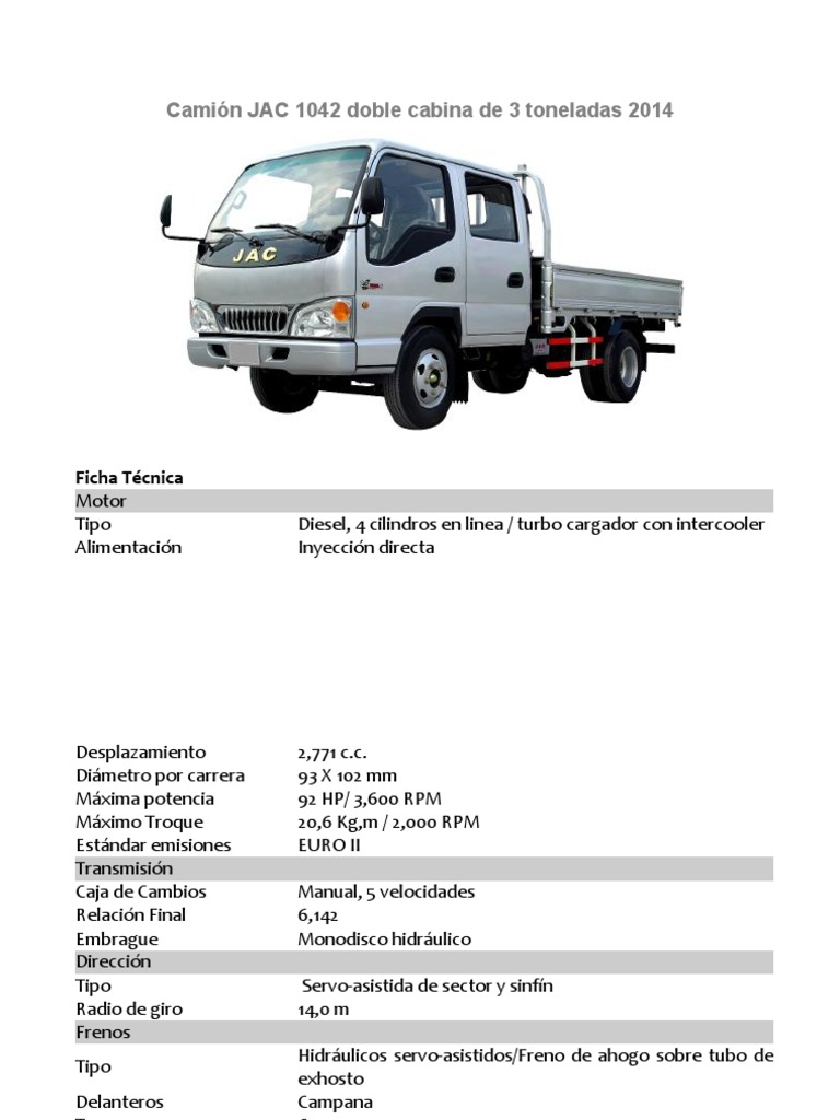 Camión JAC 1042 doble cabina de 3 toneladas 2014