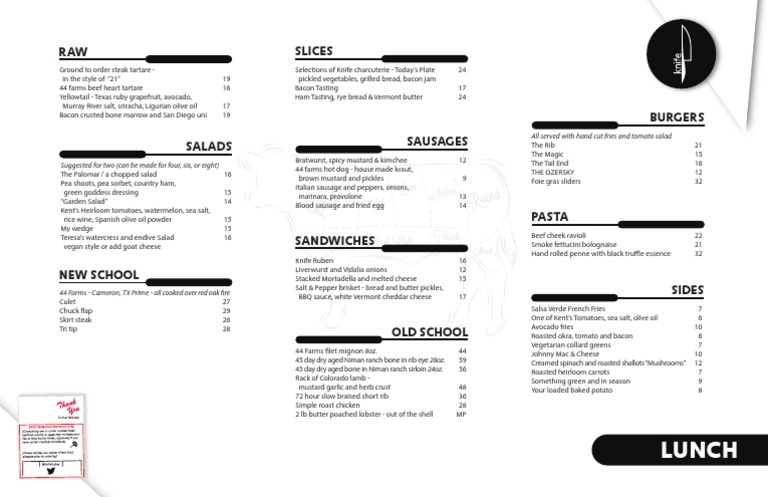 Knife Lunch Menu