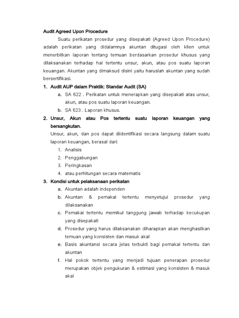Prosedur Audit yang Disepakati (AUP) | PDF