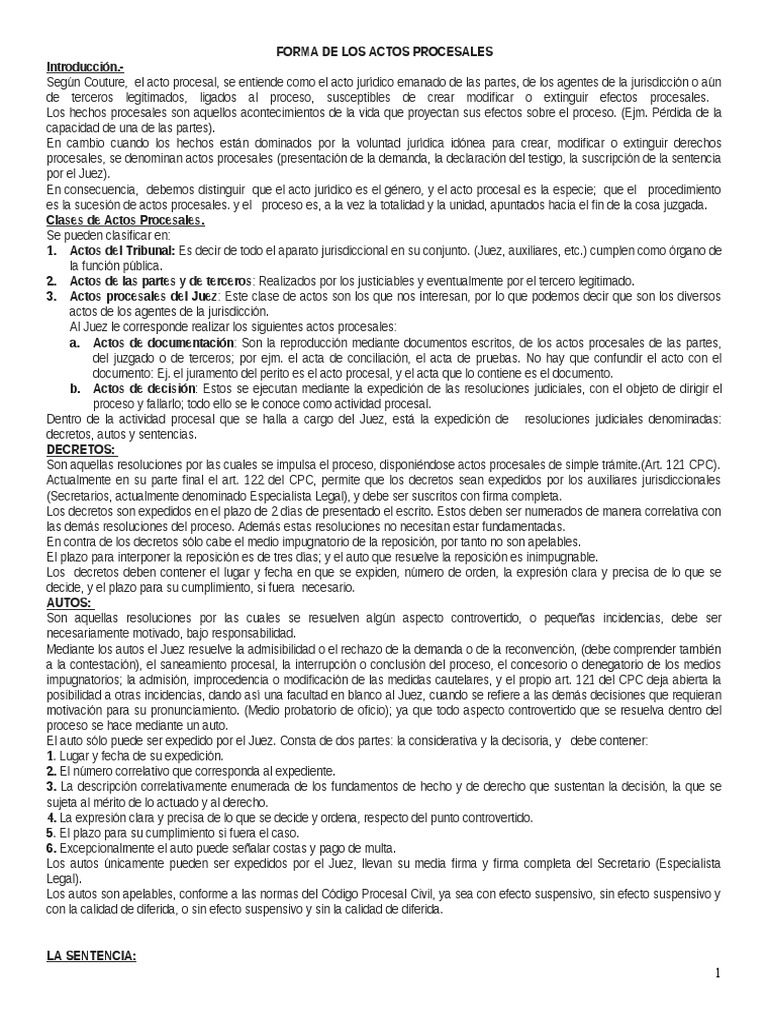 Formas de Actos Procesales en Derecho Civil | PDF | Ley procesal ...