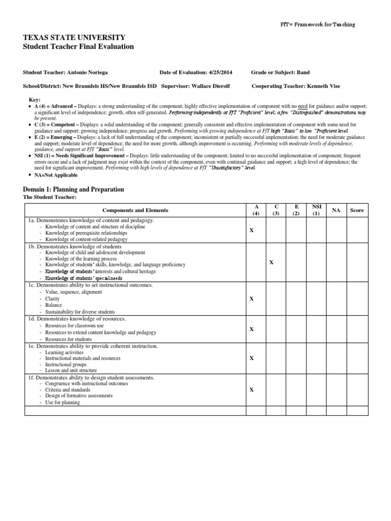 Secondary Student Teaching Evaluation Form | PDF | Teachers ...