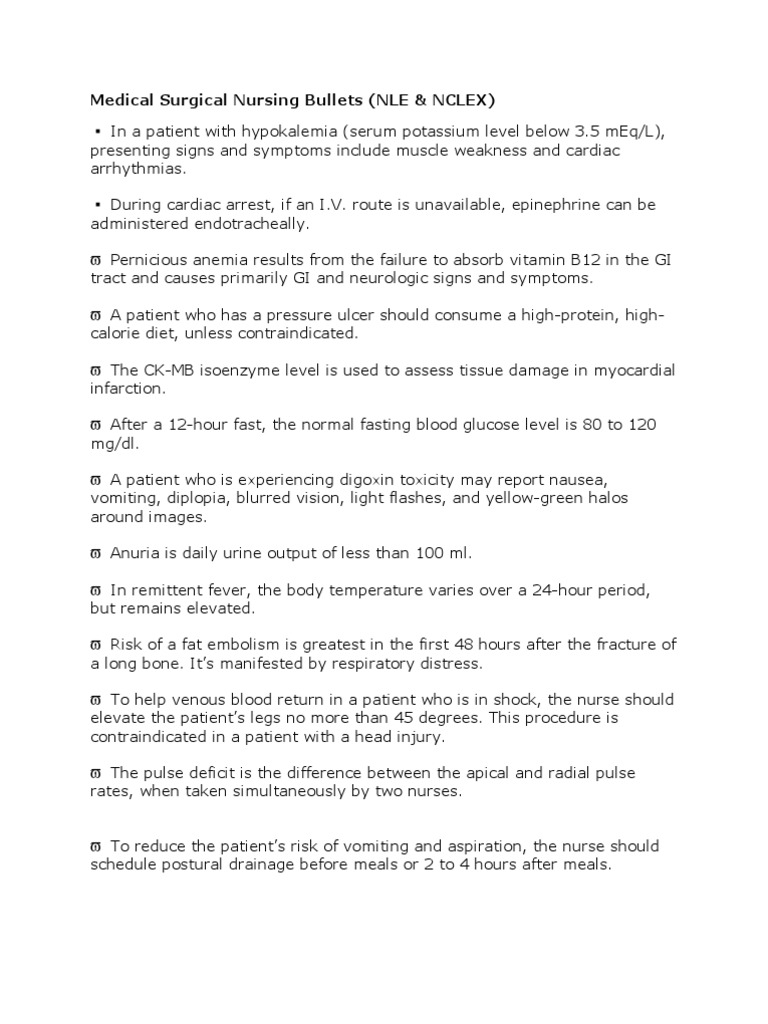 Medical Surgical Nursing Bullets | PDF