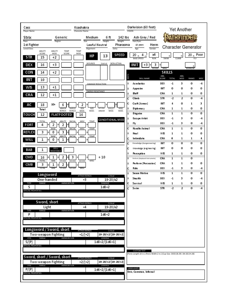 HP STR DEX Init CON Skills INT WIS CHA AC: Yet Another Strix Character ...