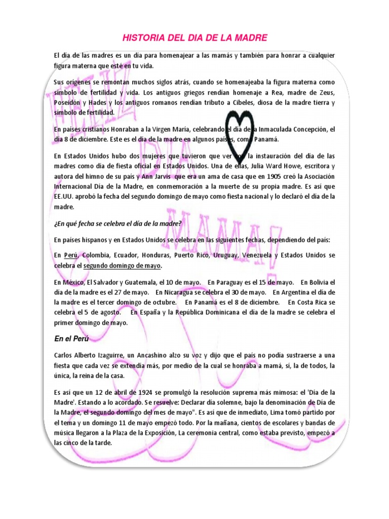 Historia Del Dia De La Madre Pdf Religión Y Creencia