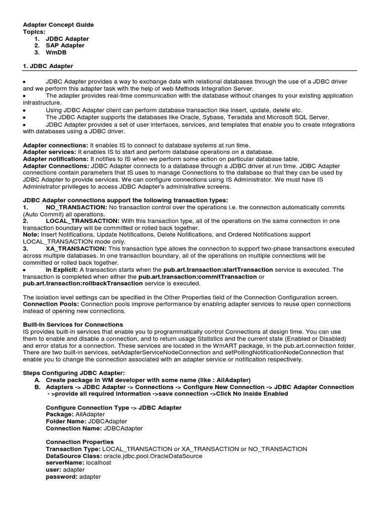 Webmethods Adapter | PDF | Sql | Databases