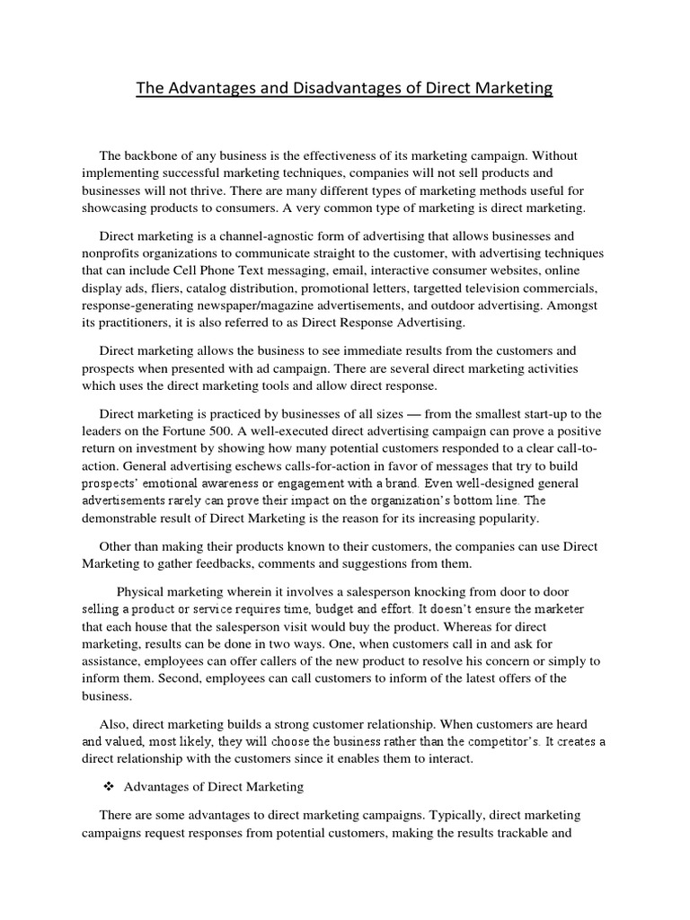 The Advantages and Disadvantages of Direct Marketing | PDF | Direct ...