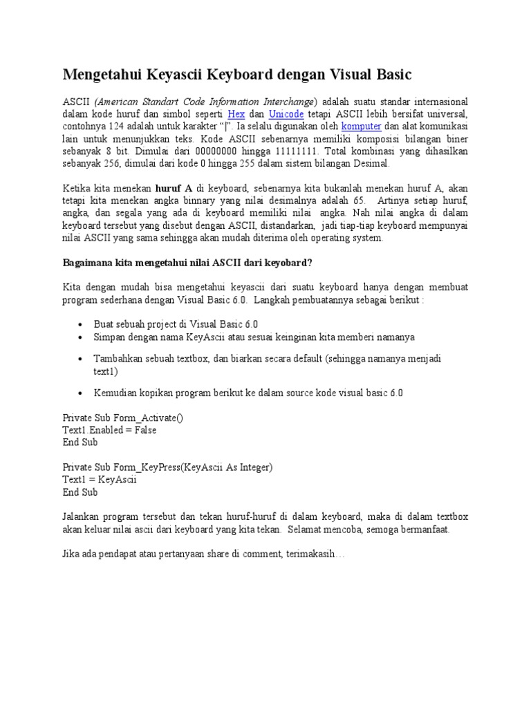 Mengetahui Keyascii Keyboard Dengan Visual | PDF
