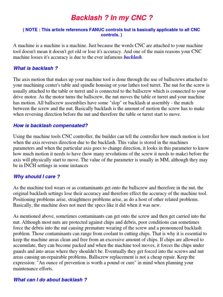 Backlash Program | PDF | Numerical Control | Bearing (Mechanical)