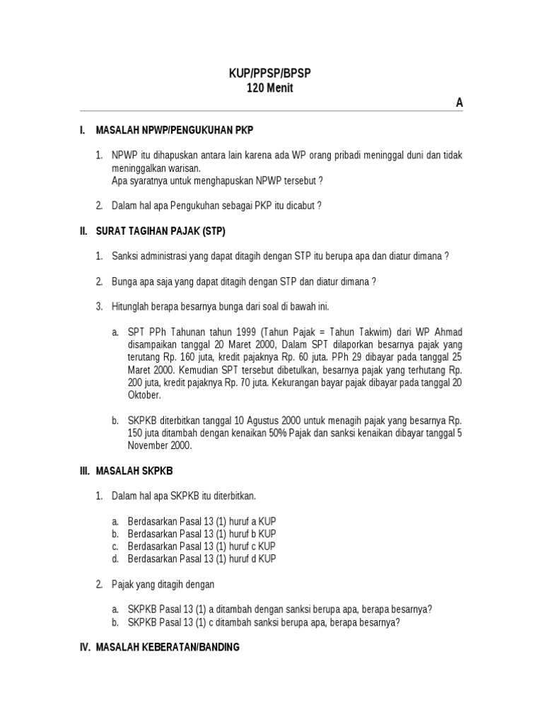 Soal Kup A Brevet Pajak | PDF | Pengelolaan Keuangan & Uang