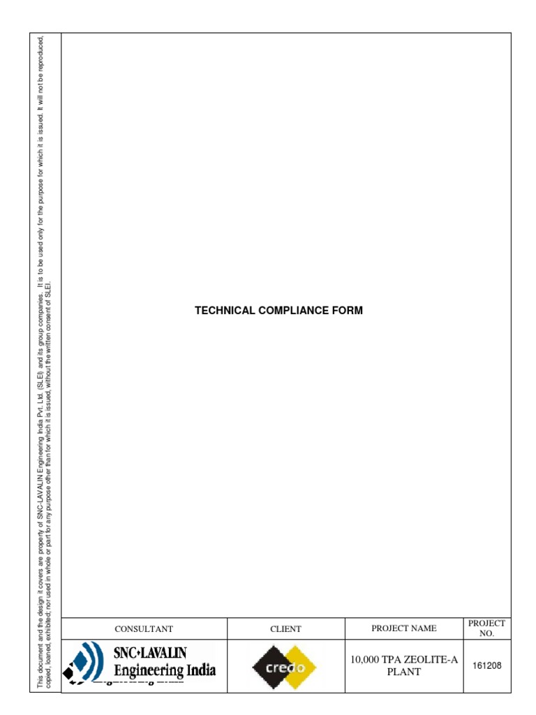 Technical Compliance Form for Zeolite-A Plant | PDF | Specification ...