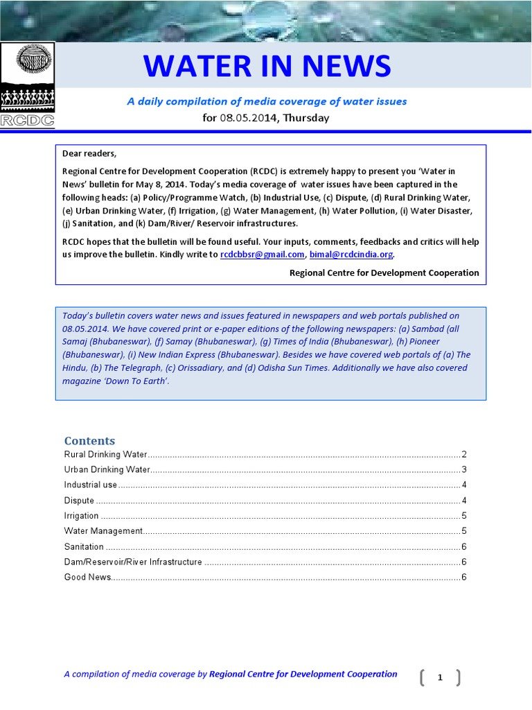 Water in News - 8.5.2014 | PDF | Water Resources | Water And Politics