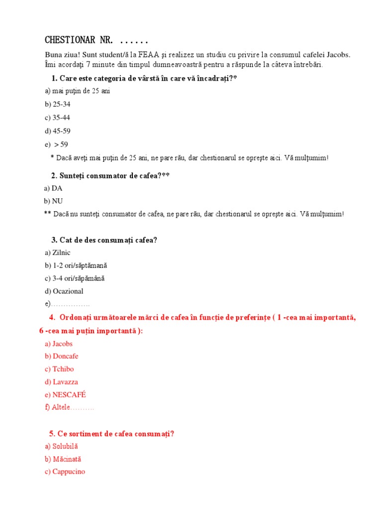 Chestionar Model 1 | PDF