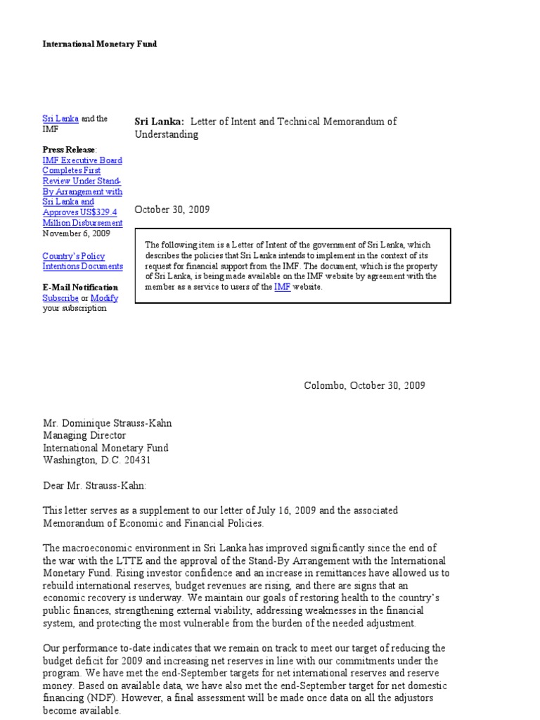 Letter of Intent and Technical Memorandum of Understanding | PDF ...