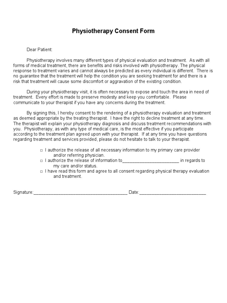 Physiotherapy Consent Form | PDF | Self-Improvement | Wellness