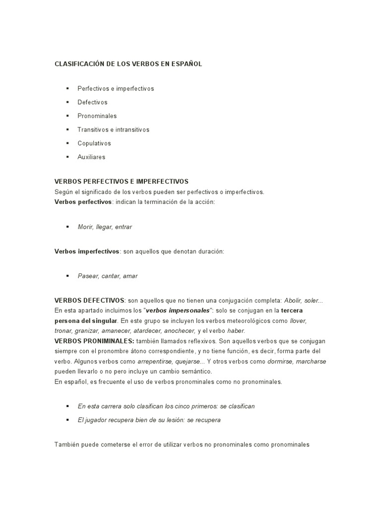 Clasificación de Los Verbos en Español | PDF | Artes del Lenguaje y ...