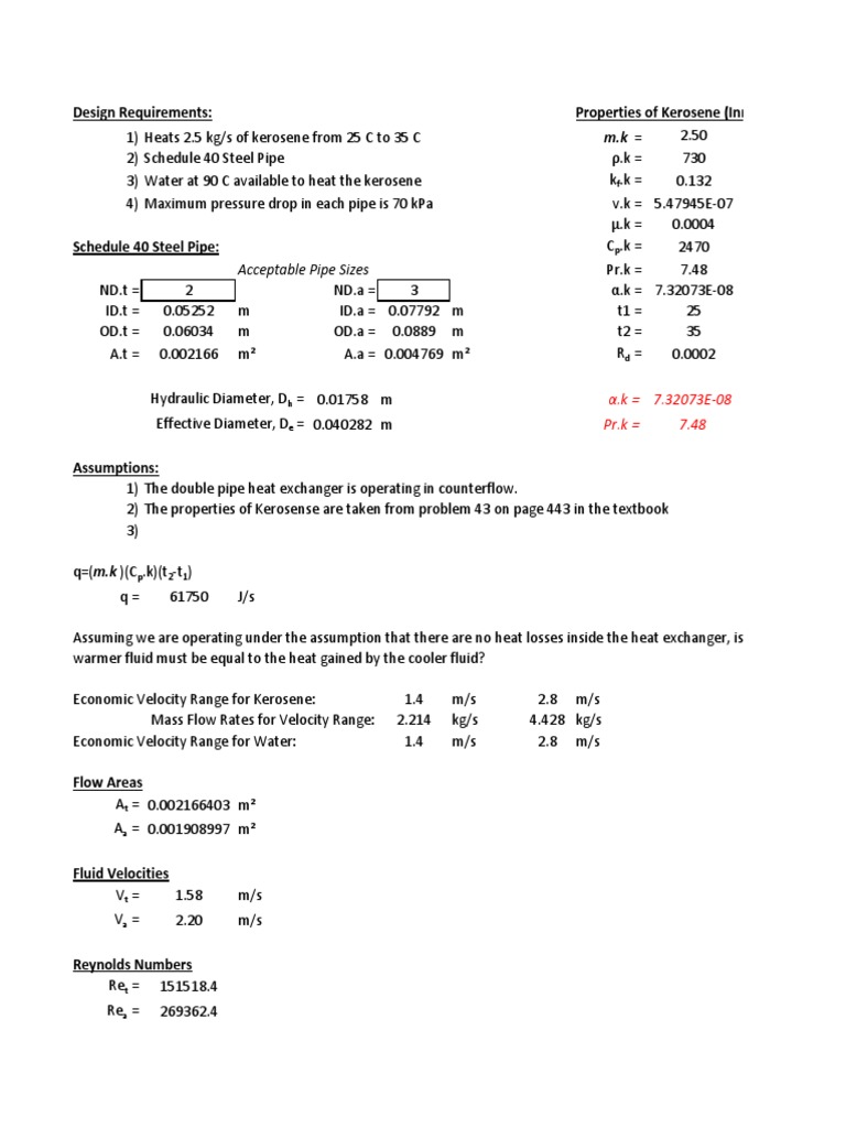 Double Pipe Heat Exchanger Project #3 Calculations | PDF | Pipe (Fluid ...