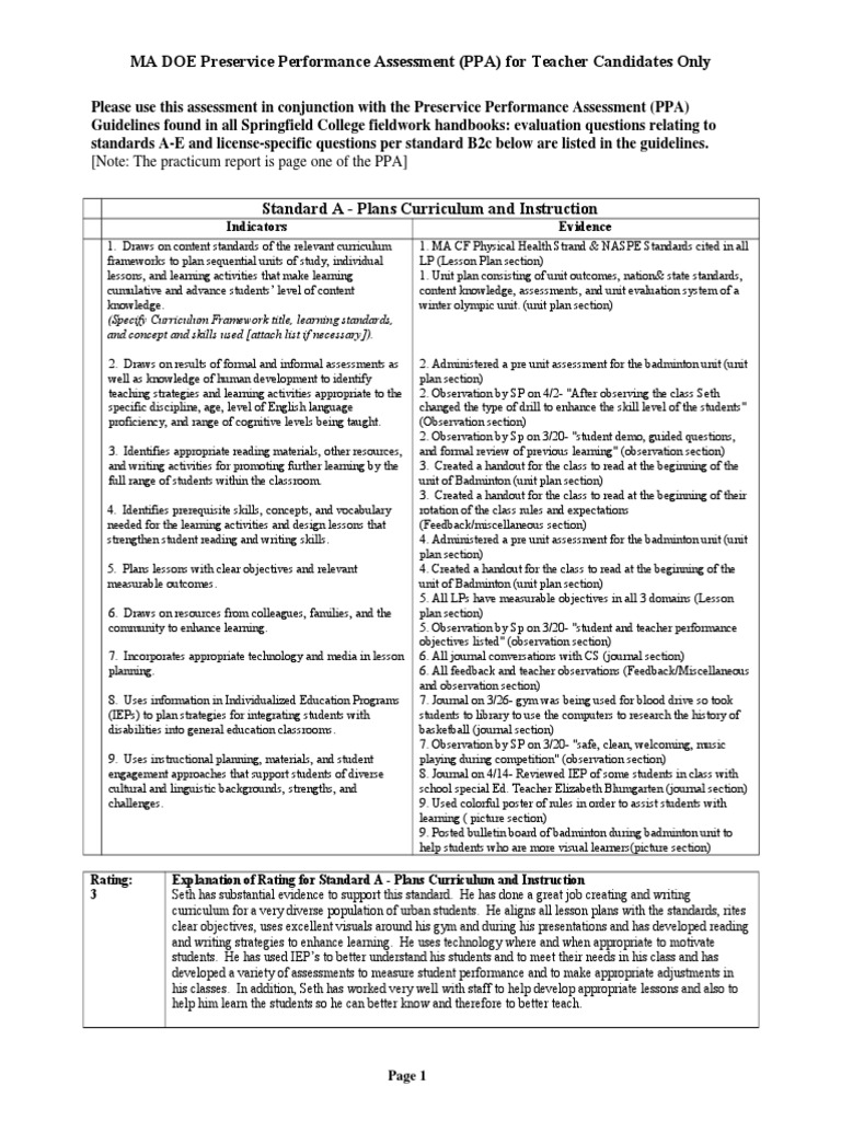 Seth's Final PPA - High School | PDF | Educational Assessment | Teachers