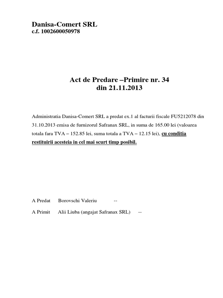 Act de Predare-Primire | PDF