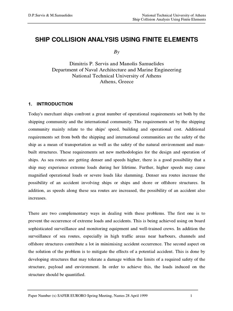 Ship Collision Finite Element Analysis | PDF | Collision | Elasticity ...