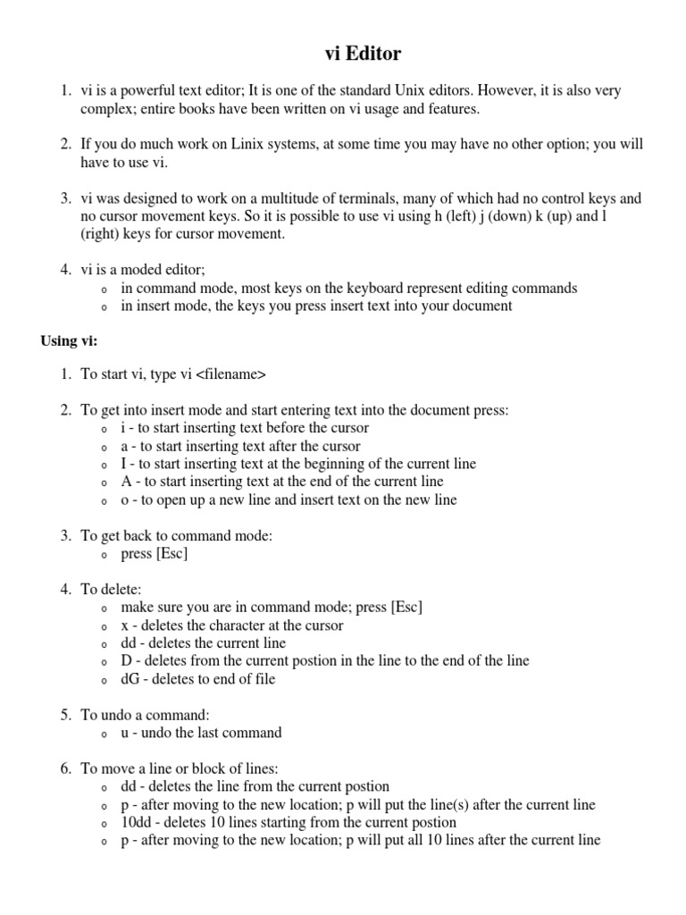 Vi Editor Short Commands | PDF | Computer Data | Computing