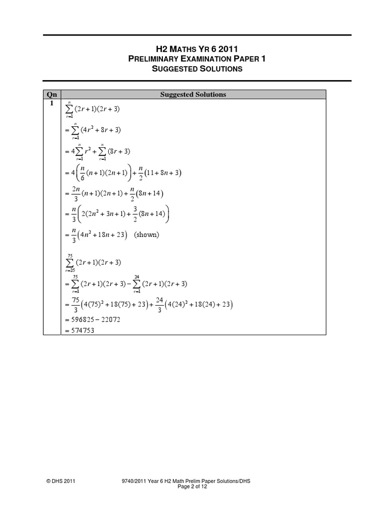 Dhs h2 Math p1 Solution | PDF | Teaching Mathematics | Mathematical ...