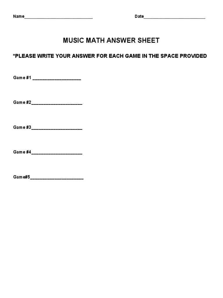 Music Math Answer Sheet | PDF | Games & Activities