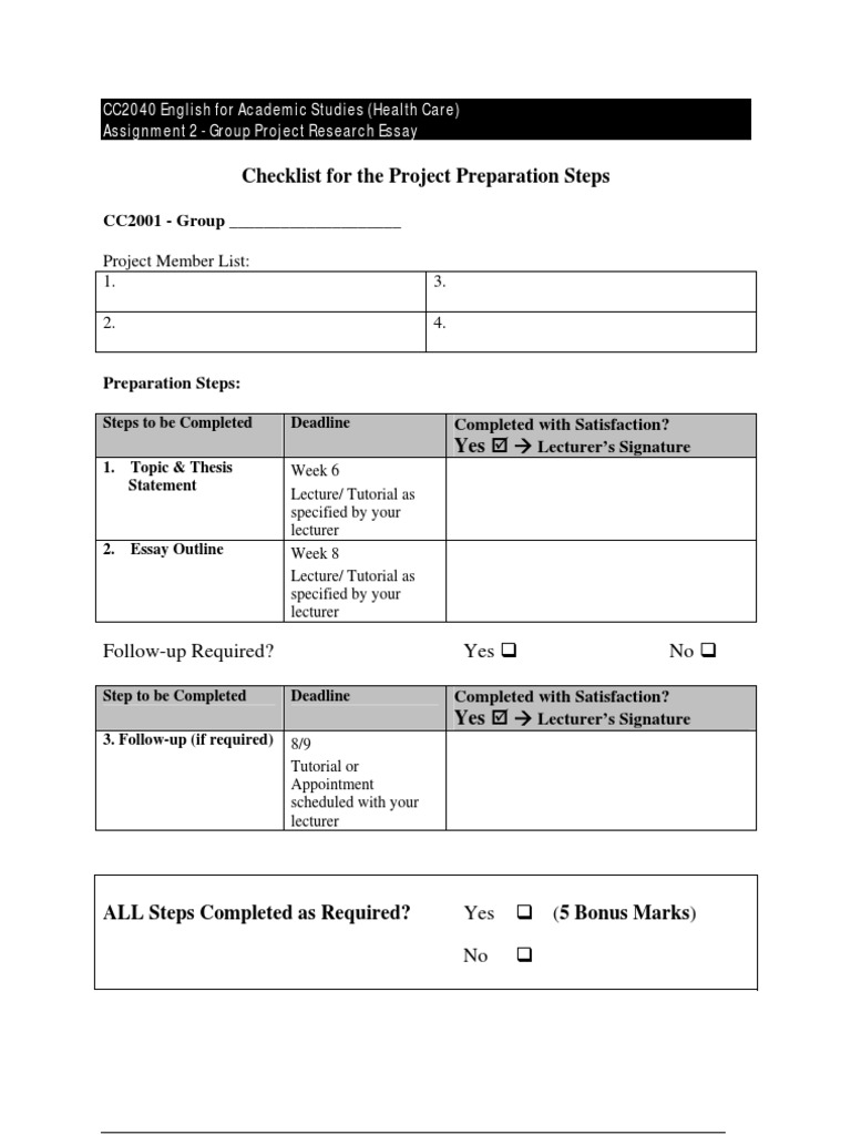 Checklist For Project Preparation Steps | PDF