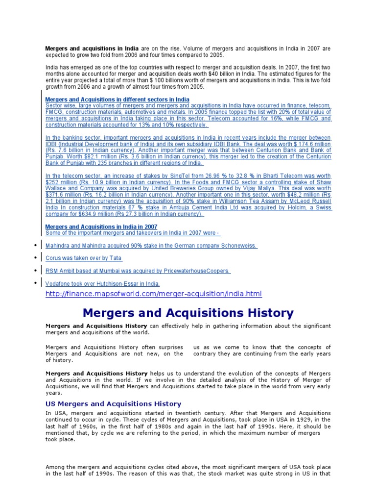 Mergers and Acquisitions in India Are On The Rise. Volume | PDF ... Mergers and Acquisitions in India Are On The Rise. Volume | PDF ...
