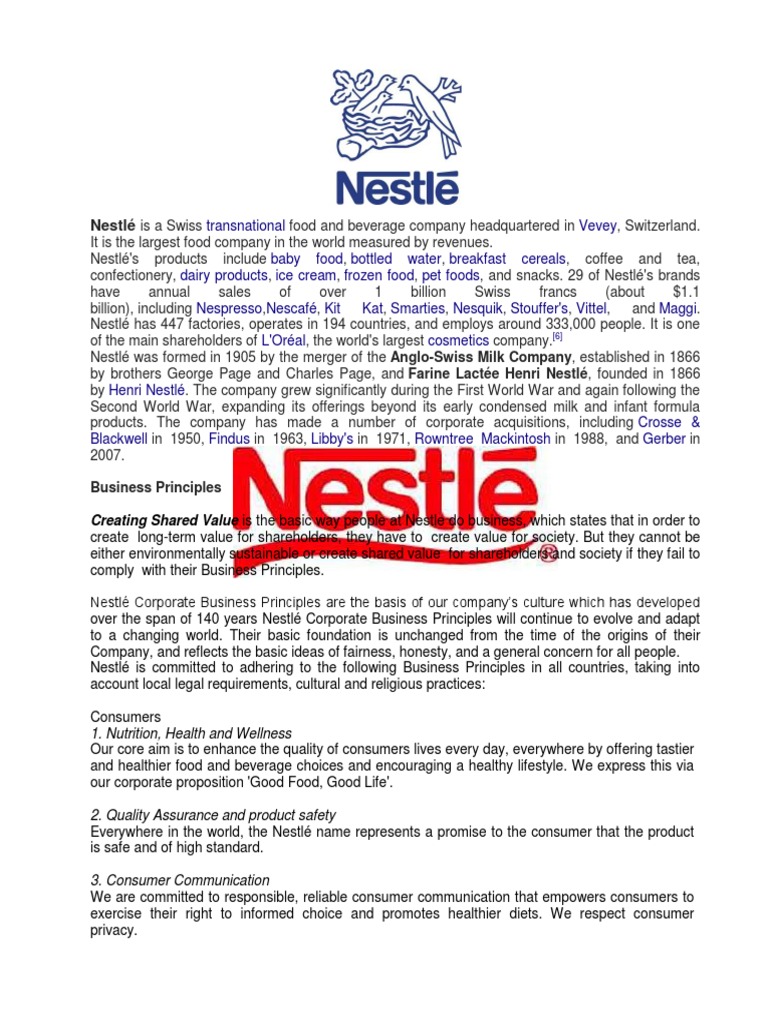 Nestlé: Business Principles | PDF | Nestlé | Business