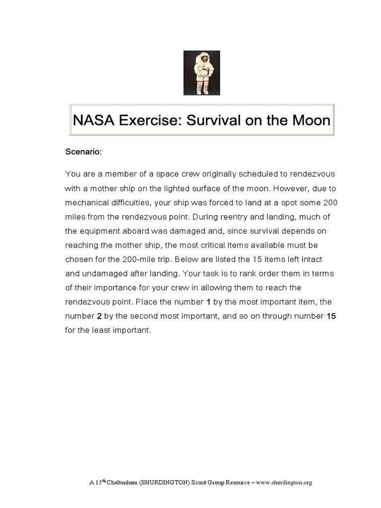 Nasa Moon Survival Exercise | PDF | Nasa | Moon