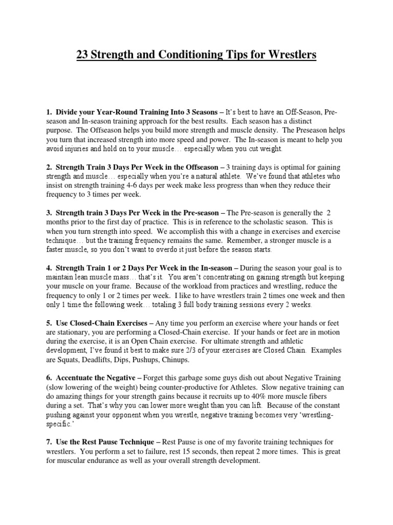 23 Strength and Conditioning Tips For Wrestlers | PDF | Strength ...
