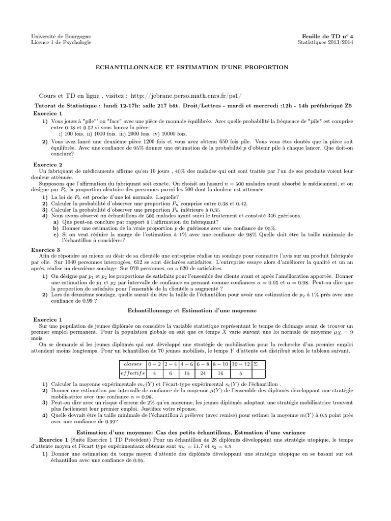 TD Estimation | PDF | Échantillonnage (Statistiques) | Intervalle de confiance