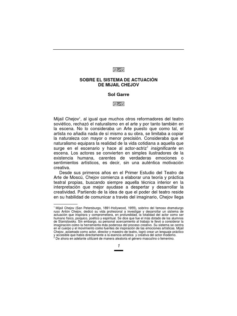 Michael Chejov Lecciones para El Actor Profesional. | PDF | Teatro | Mente