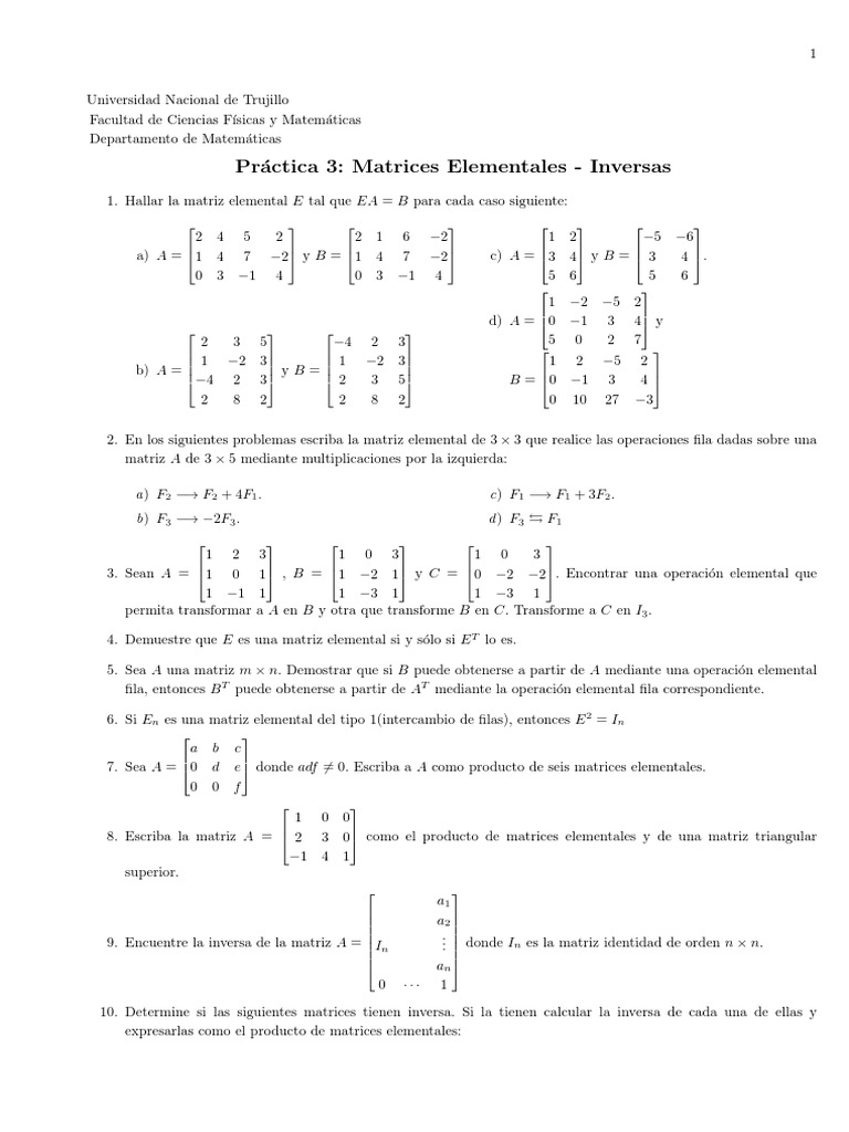 Matrices Elementales - Inversas | Descargar gratis PDF | Matriz ...