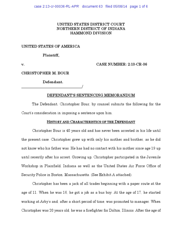 Christopher Bour Sentencing Memorandum | PDF | United States Federal ...