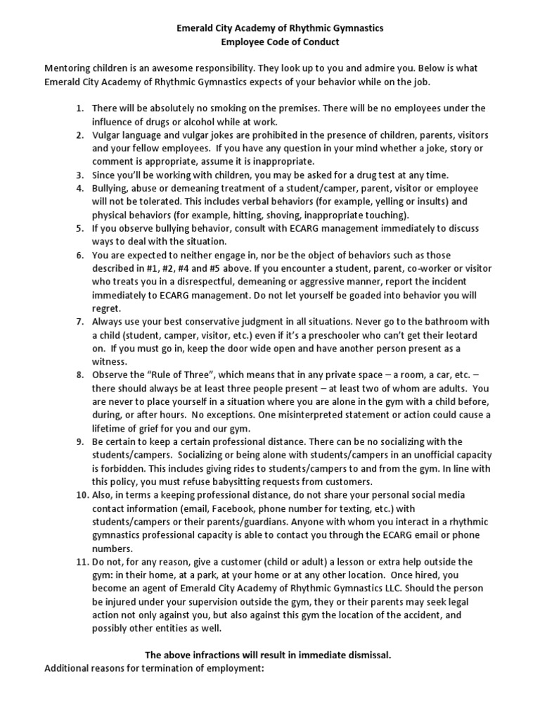 Employee Code of Conduct and Acknowledgement Form Ecarg May 23 2013 ...