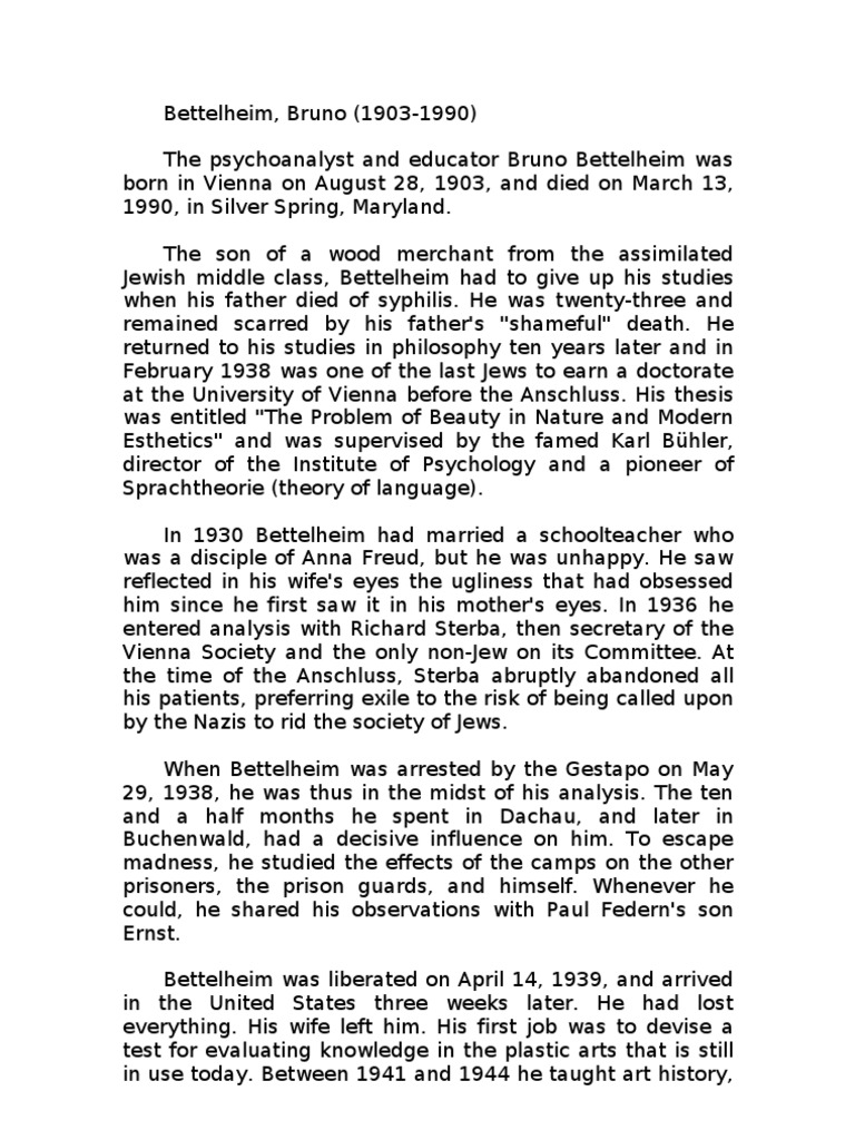 Biografía de Bruno Bettelheim | PDF | Sigmund Freud | Behavioural Sciences