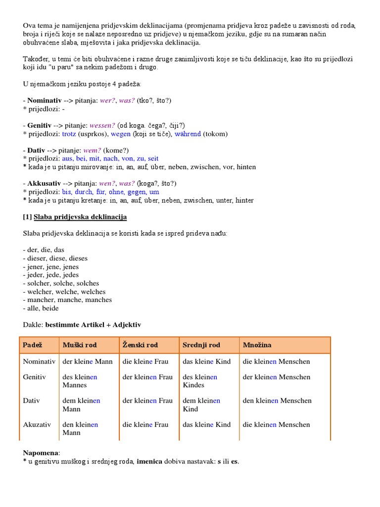 Deklinacija Pridjeva MyCity | PDF