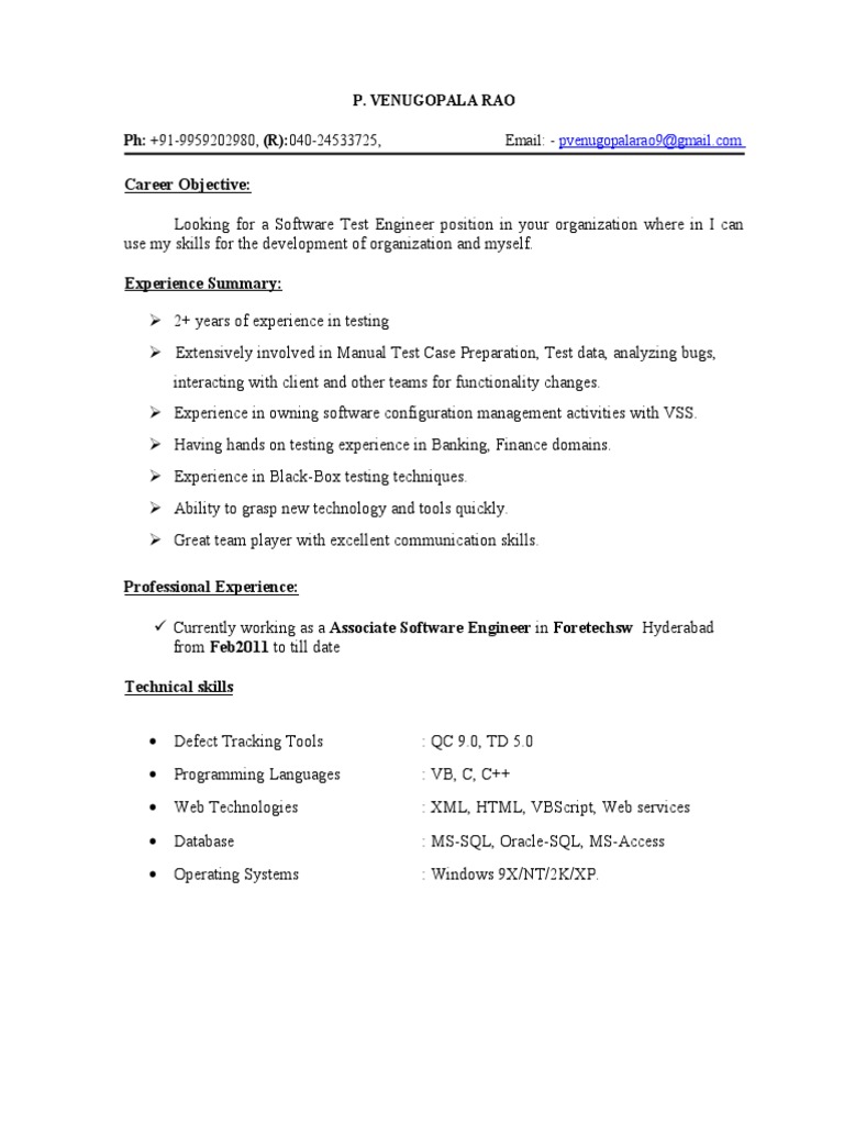 Manual Test Engineer - Resume | PDF