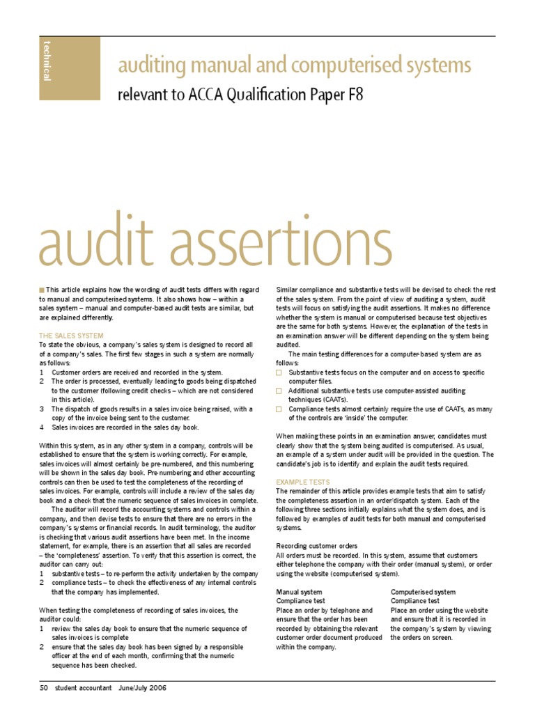 Audit Assertions: Auditing Manual and Computerised Systems | Download ...