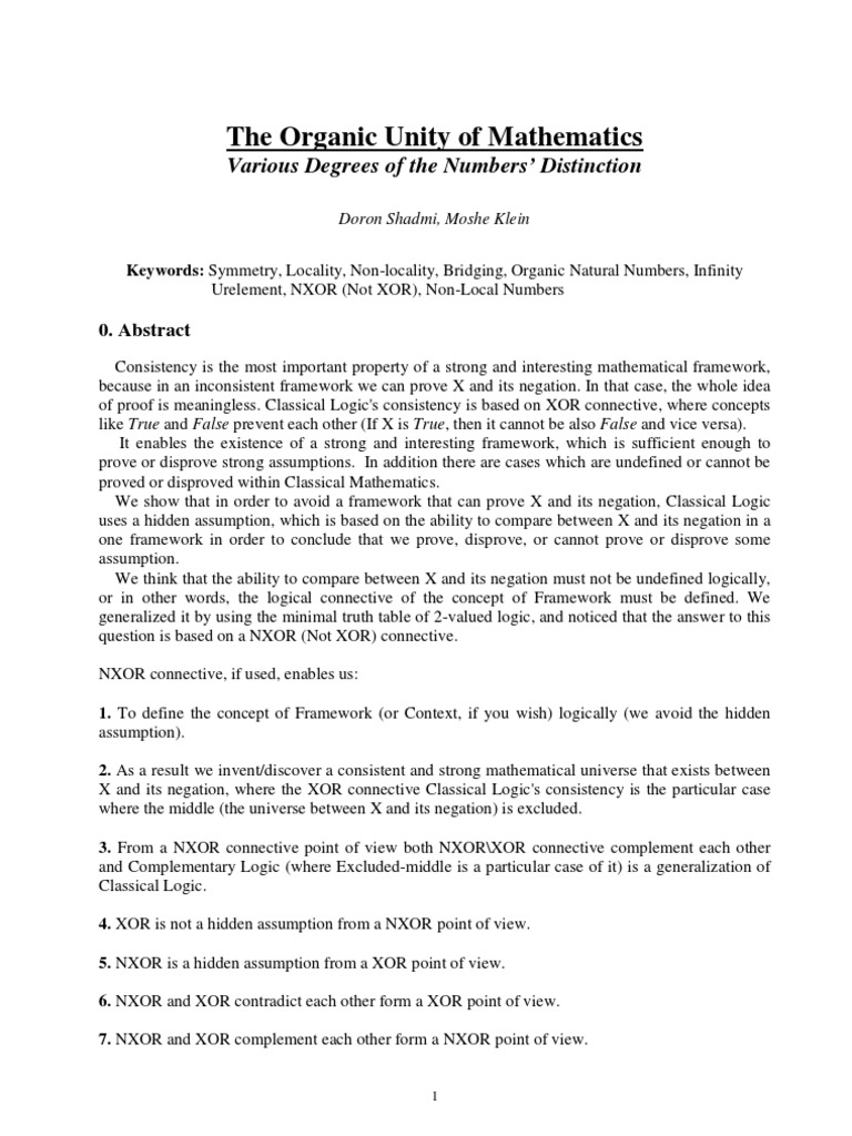 Organic Mathematics: NXOR Logic Framework | PDF | Infinity | Axiom