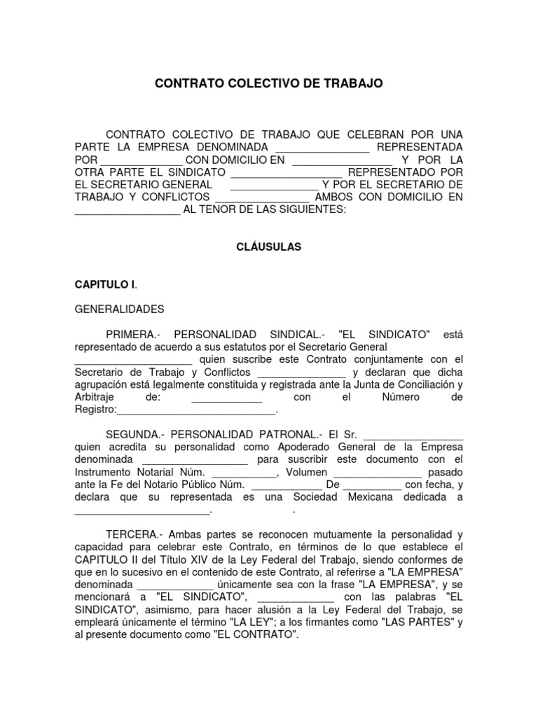 Contrato Colectivo De Trabajo Ejemplos Y Formatos De Facturas